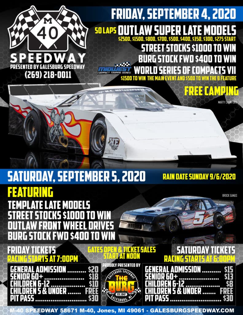 September 4th & 5th 2020 - M-40 Speedway Event Details | Galesburg Speedway